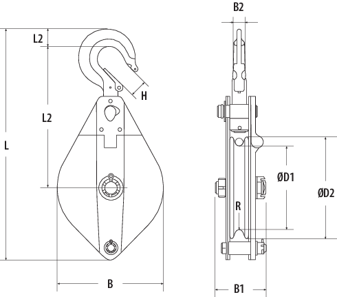 SKW steel wire rope - snatch block with swivel hook | CERTEX Germany
